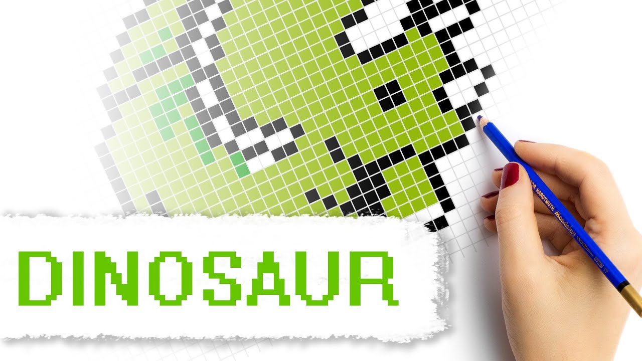 How to draw pixel DINOSAUR, step by step tuttorial - YouTube
