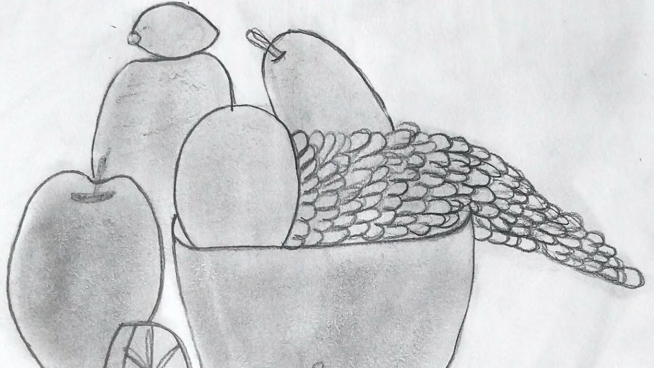 How to Draw Sketch of Fruits with Bowl | Fruits | Bowl | Sketch ...