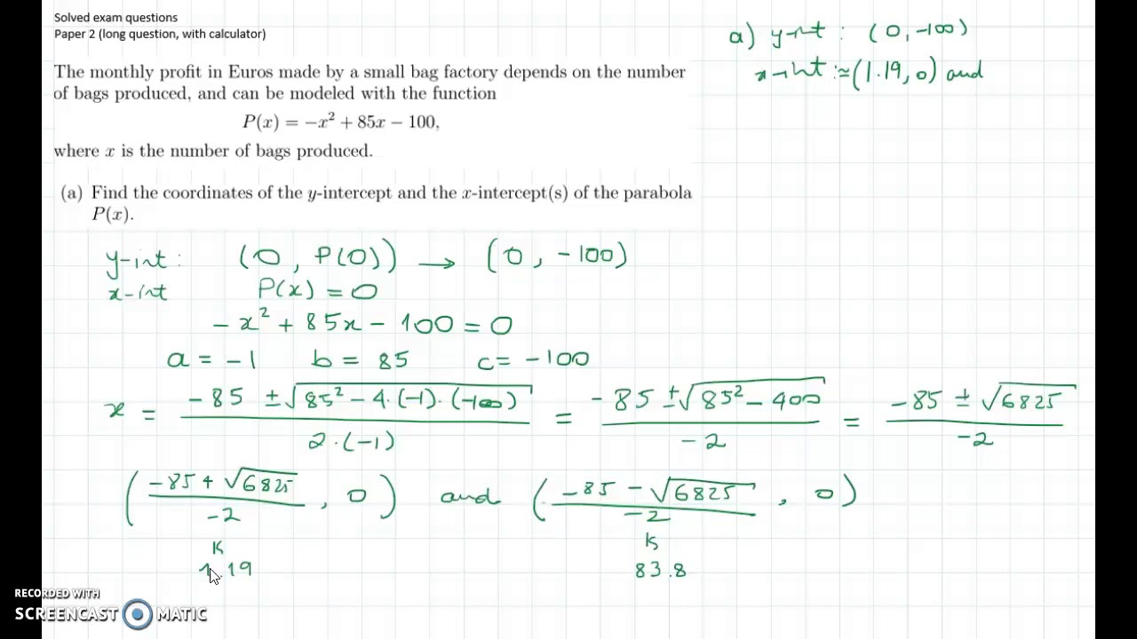 Pre IB Math / Exam Q / Quadratic / Bags, part 1 - YouTube