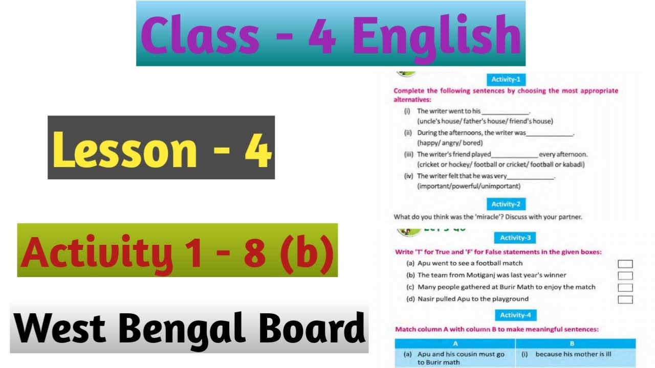 Class 4 English Lesson 4 Activity 1 to 8 (b) - YouTube