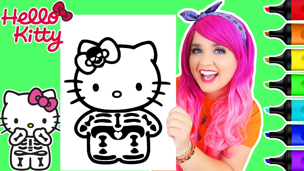 Coloring Hello Kitty Skeleton Halloween Coloring Page | Ohuhu Paint ...