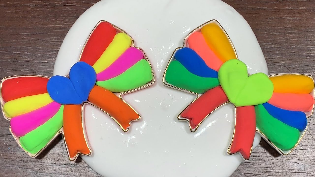 RAINBOW COLOR - Mixing BOW Clay Into GLOSSY Slime ! Satisfying Slime ...