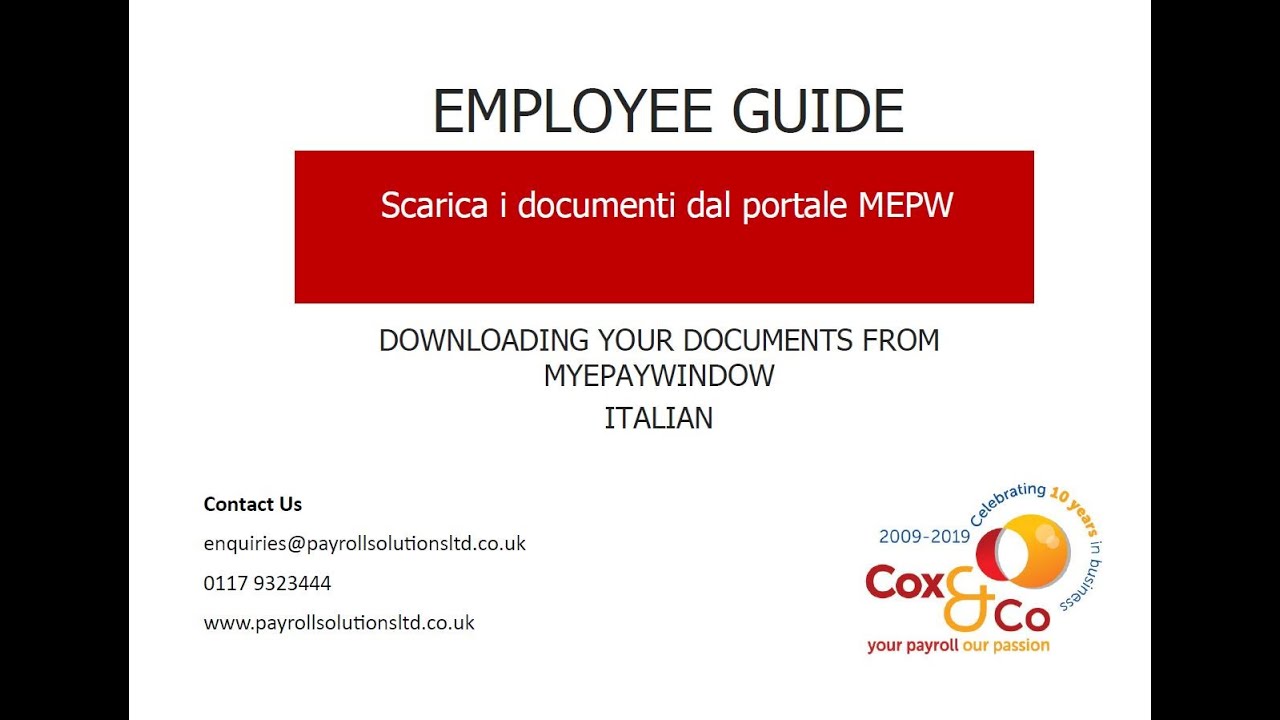 Scarica i documenti dal portale myePayWindow / Downloading documents ...
