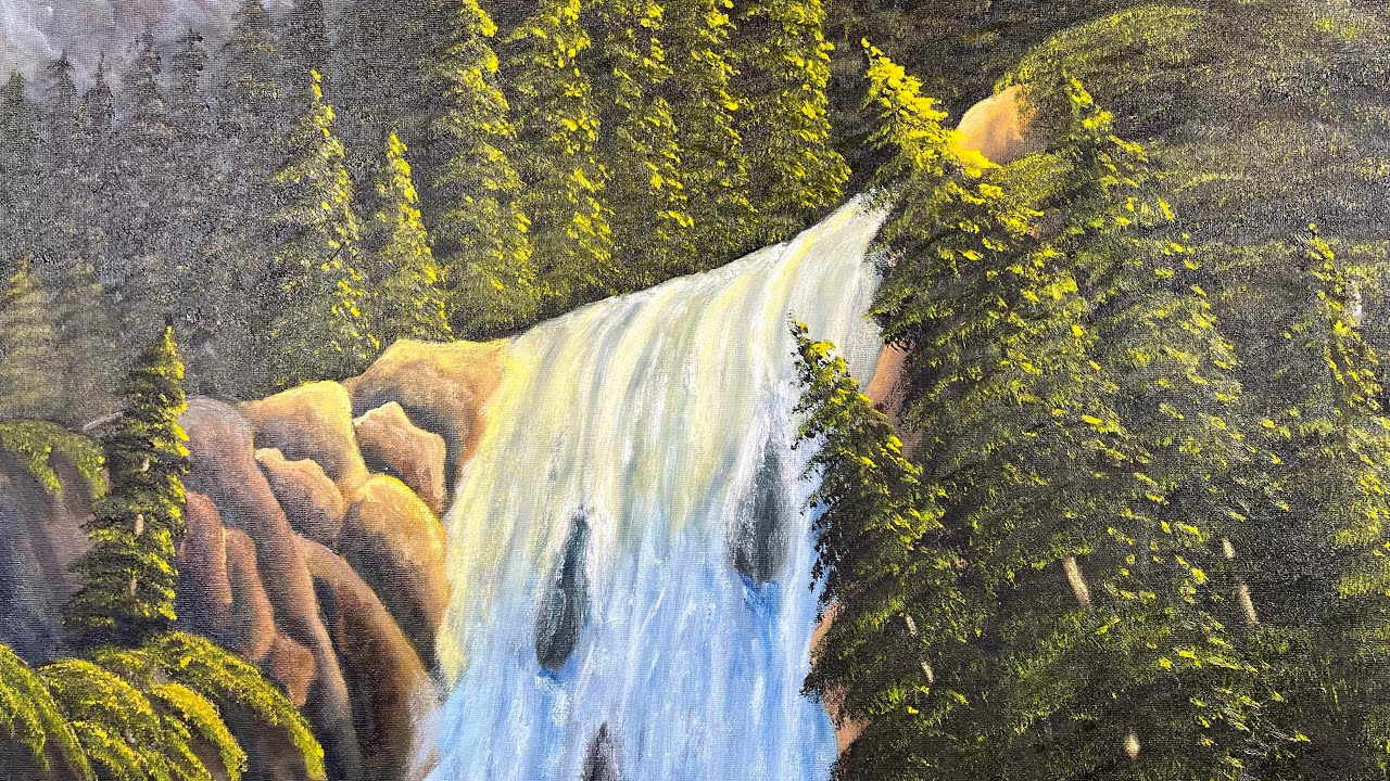 How to paint a waterfall scene-demo-For beginner and intermediate ...