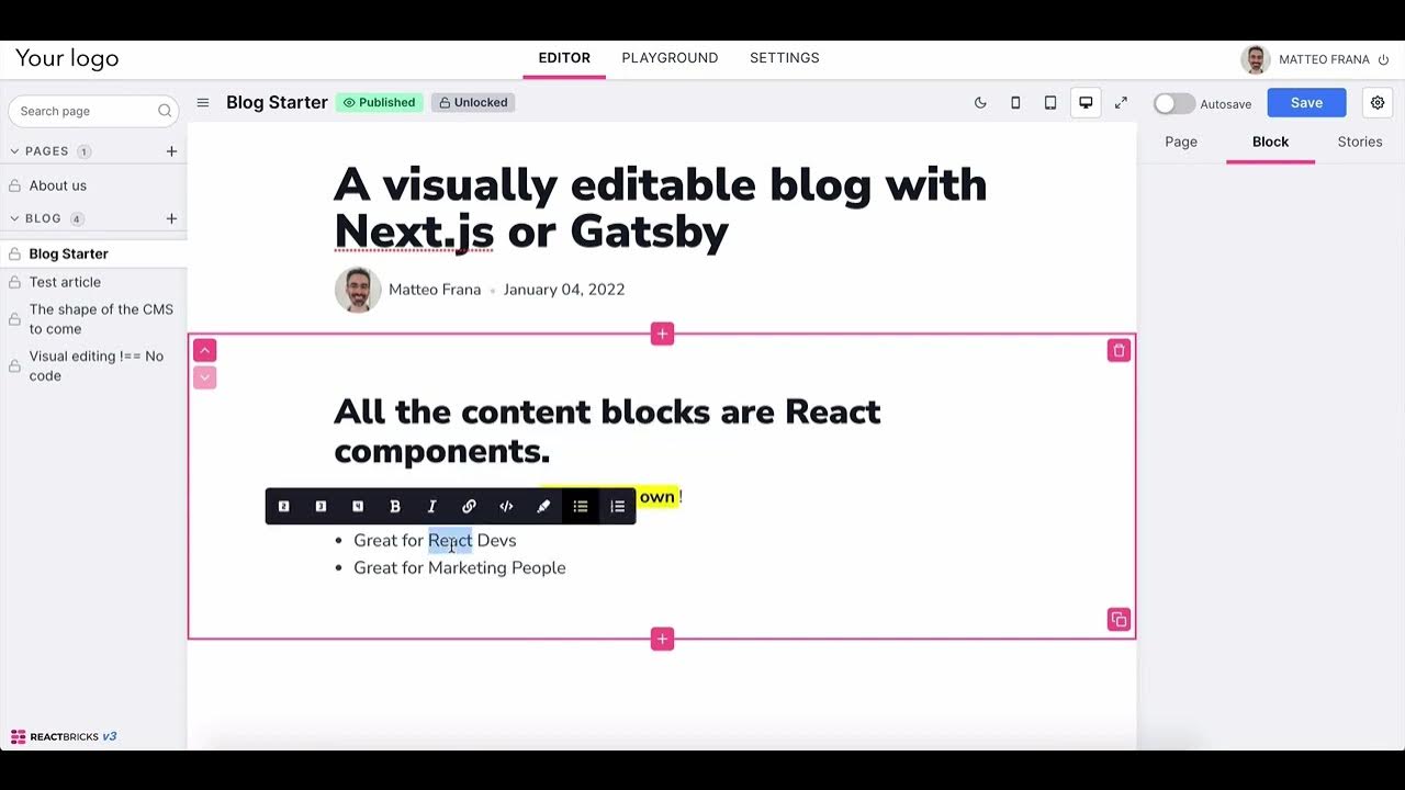 React Bricks Blog Demo - YouTube