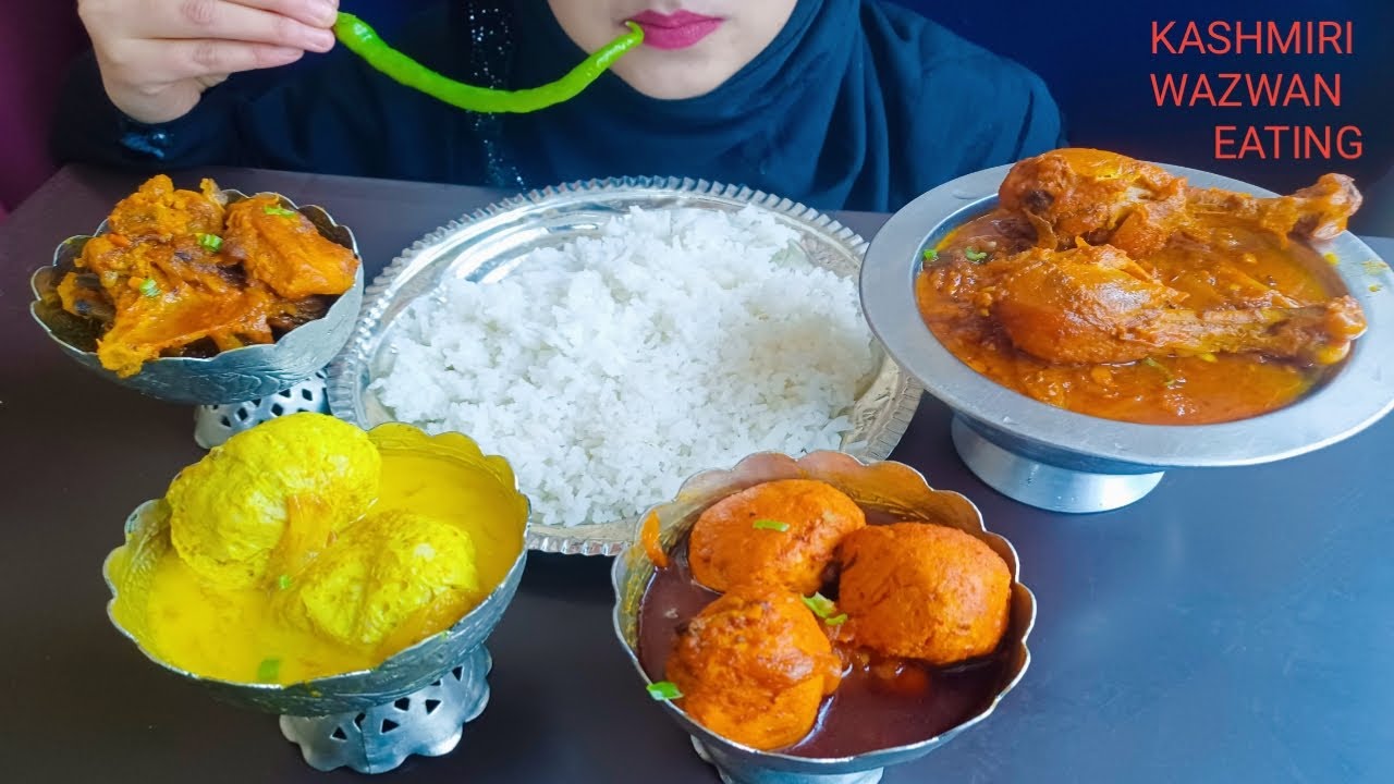 ASMR EATING KASHMIRI WAZWAN | Rogan Josh,rista,gosht aab ,fried chicken ...