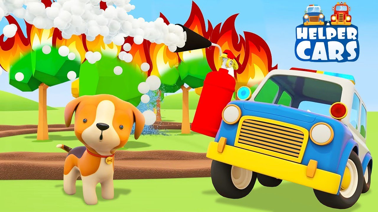 Helper cars - Fire in the forest! Car cartoons for kids. A fire truck ...