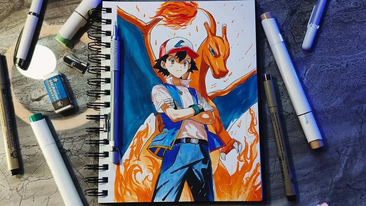 Drawing Ash and charizard with alcohol markers 😍 😍 #pokimon #art # ...