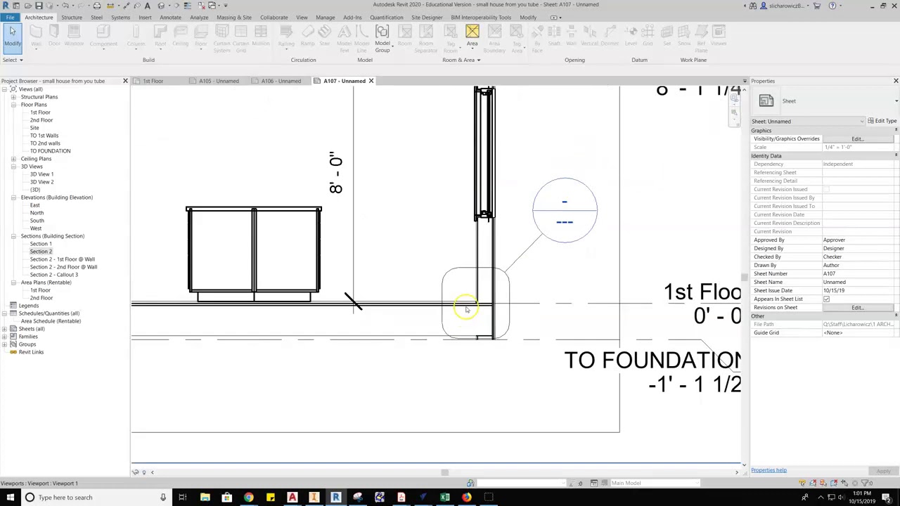 Revit - Small House Project - Set up sections on sheets- 1st progress ...