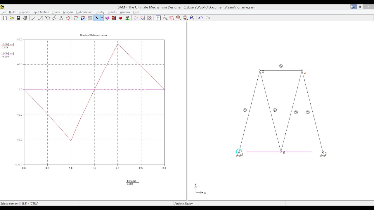 Roberts straight line mechanism using design wizard in SAM 7.0 - YouTube
