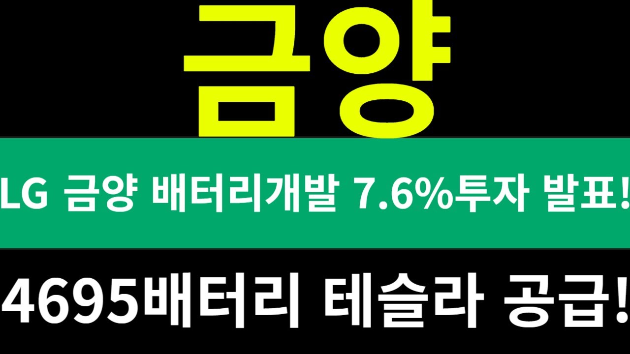 금양 긴급 Lg 금양 배터리 개발 76투자 발표 4695 배터리 테슬라 공급 2차전지배터리테슬라신재생4695