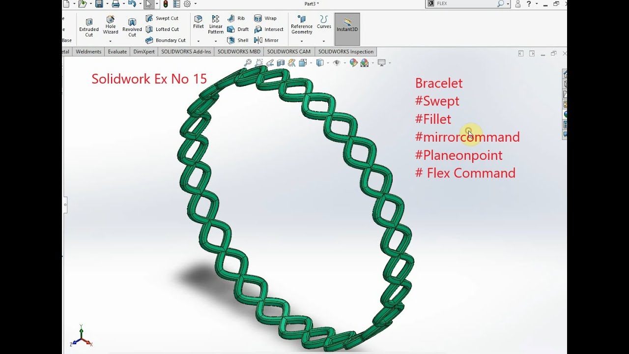 Solidwork Ex No 15 | How To Design Bracelet in Solidwork | Flex Command ...