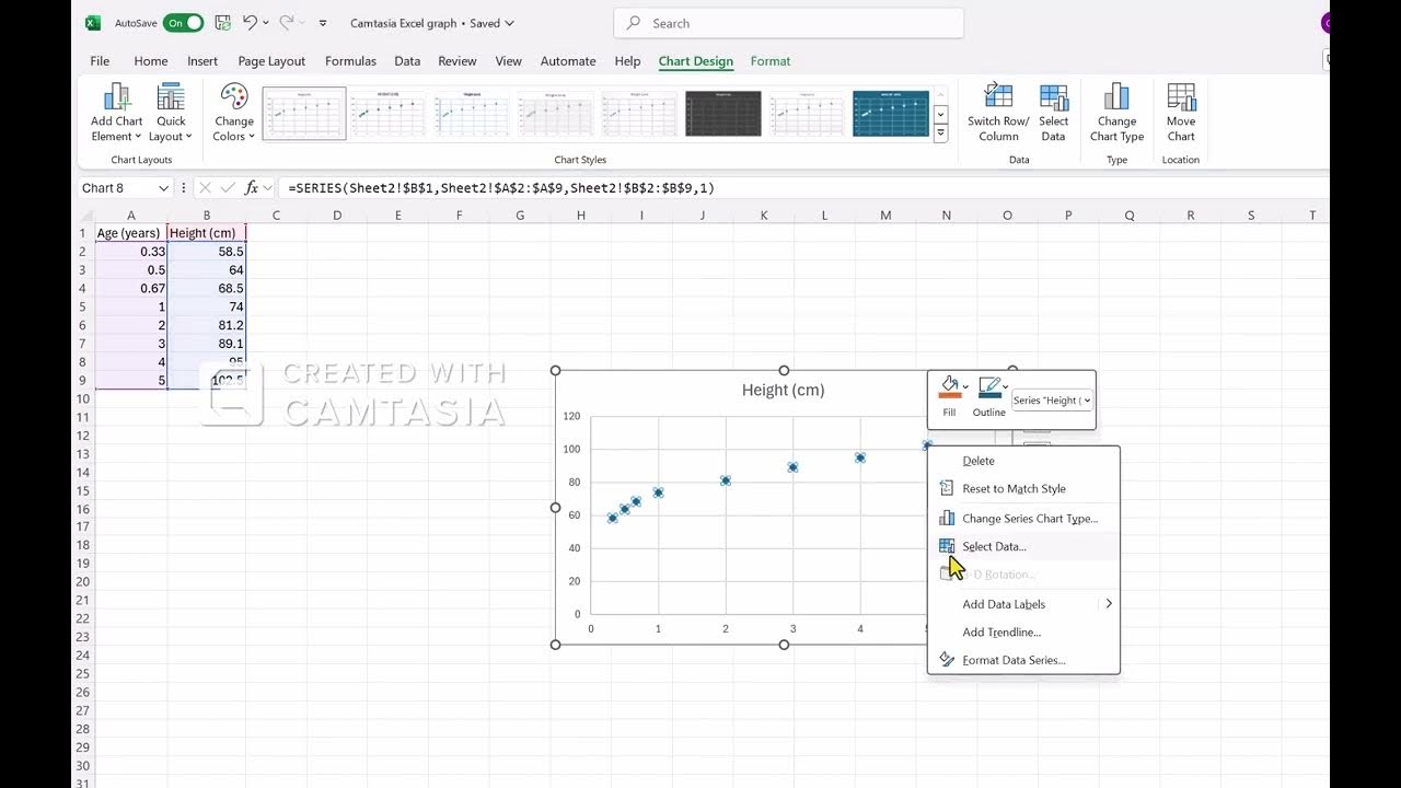 How to create a scatterplot graph in Microsoft Excel with captions - YouTube