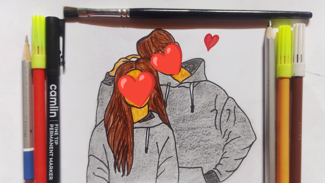 How to draw a cute couple, valentine day special, easy sketch drawing ...