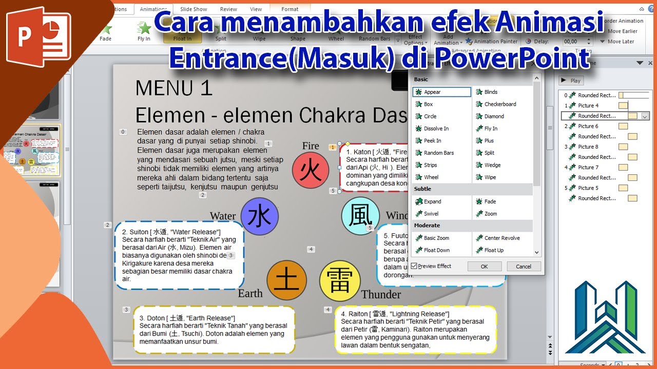 Cara menambahkan efek Animasi Entrance (Masuk) di PowerPoint. - YouTube