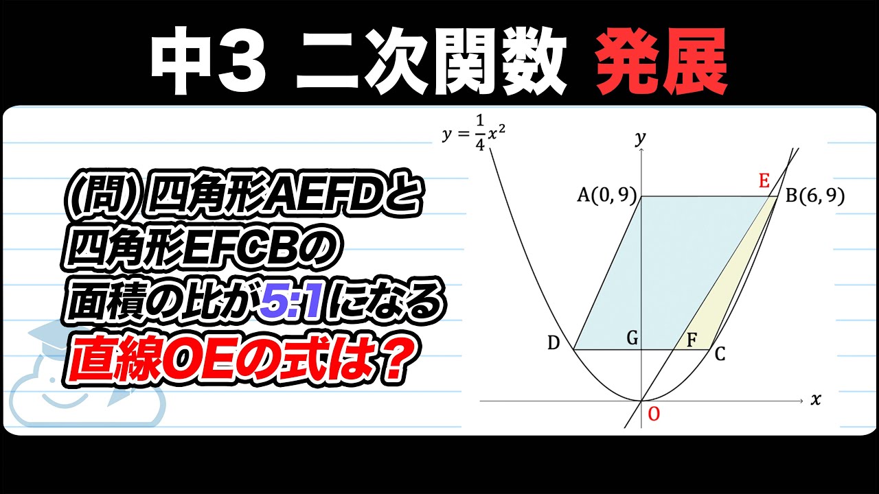 【二次関数と一次関数】二次関数上に平行四辺形をつくったときの問題をわかりやすく解説！【中3数学】 Youtube 5777