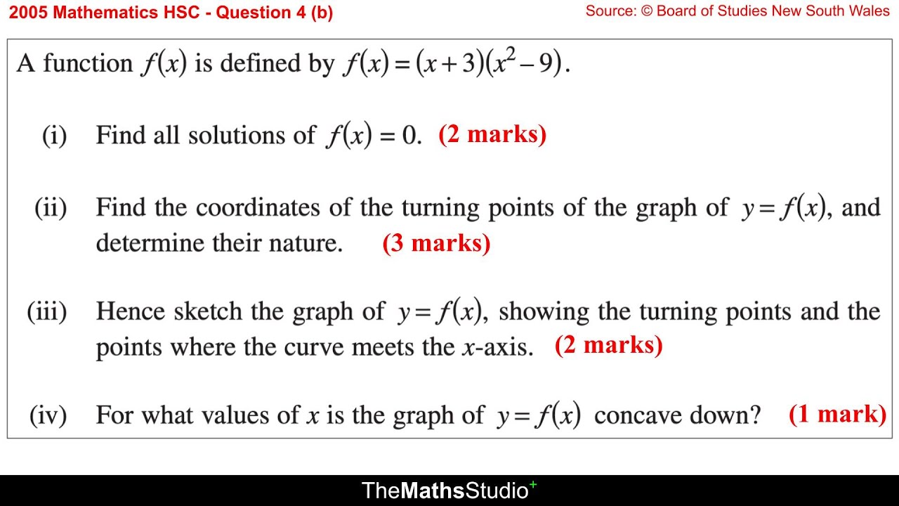 2005 Maths 2u HSC Q4b Find stationary points, determine their nature ...