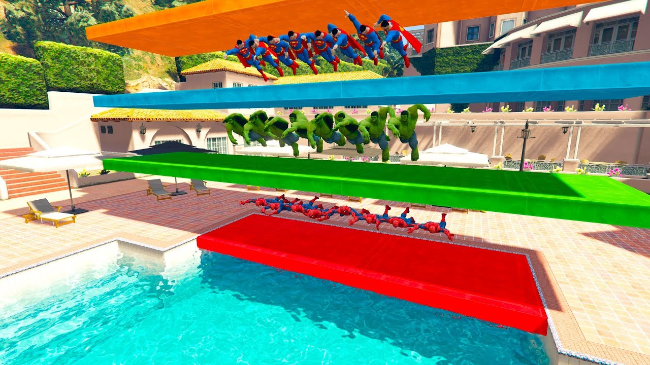 SUPERHERO SWIMMING COMPETITION Learn Numbers and Colors for kids 3d ...