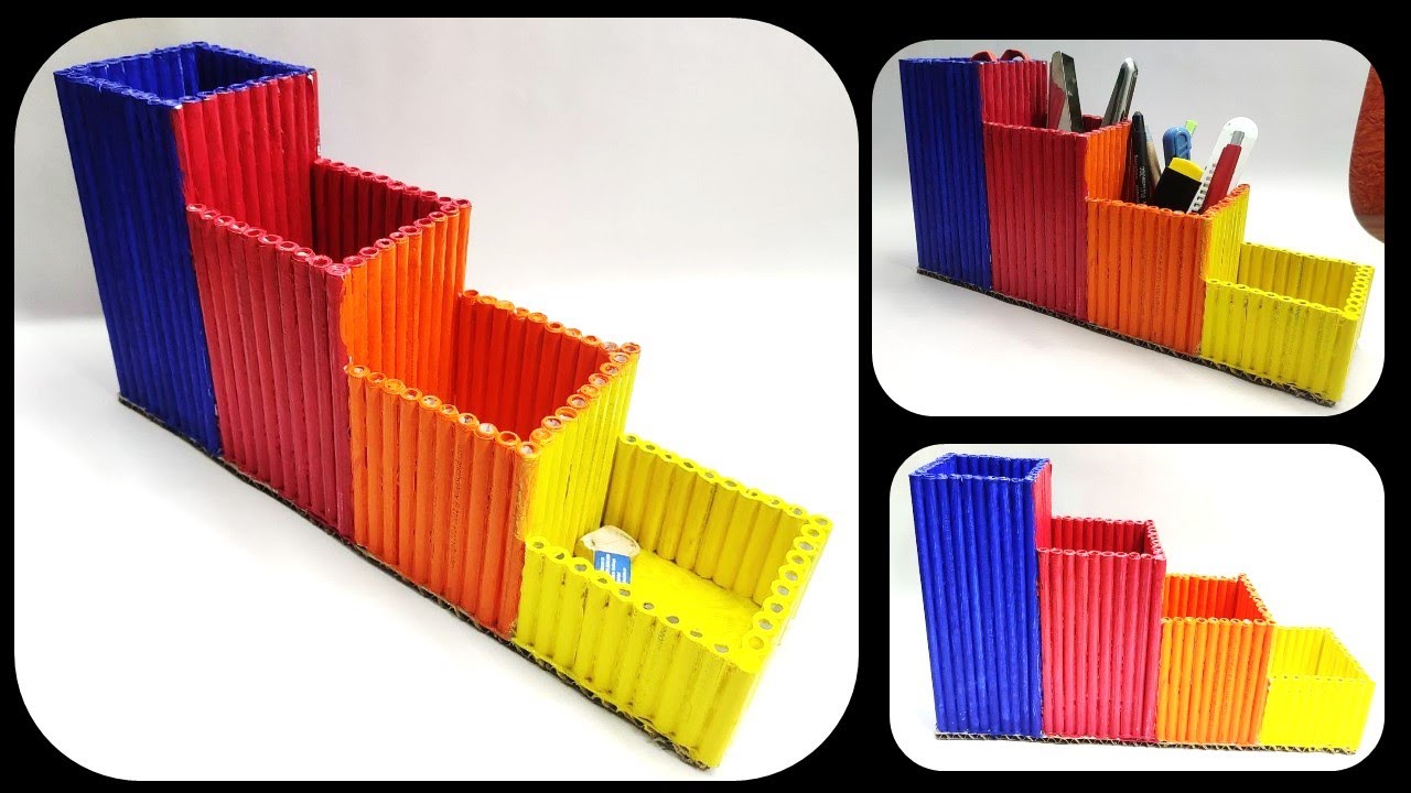 Unique DIY Desktop Organizer Waste Paper | Recycle waste paper | Desk ...