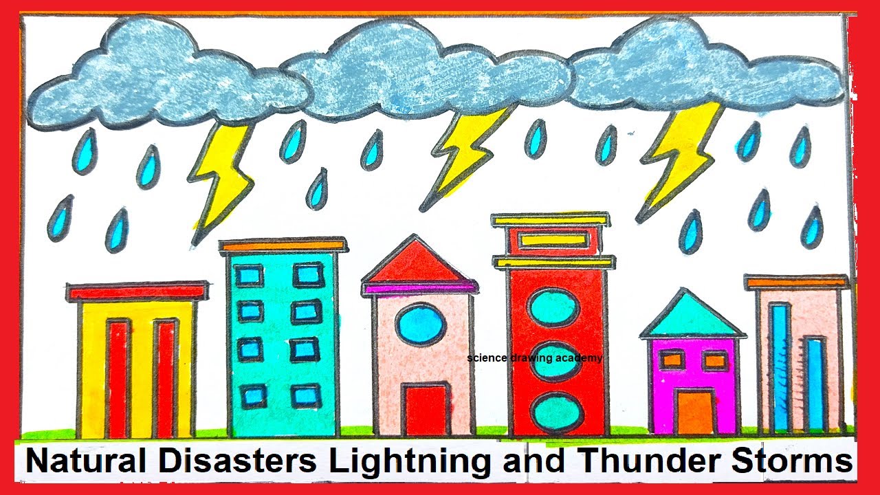 natural disasters lightning and thunder storms drawing - simple and ...