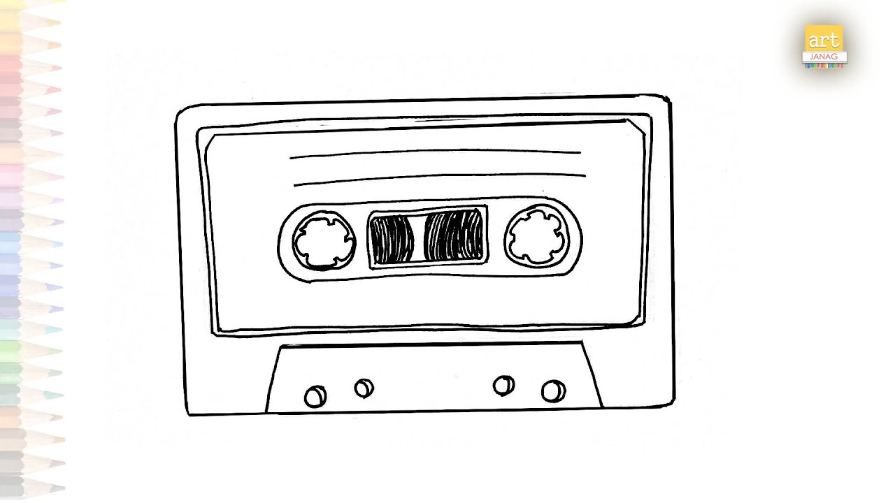 Cassette tape drawing | Outline drawings | How to draw Audio Cassette ...