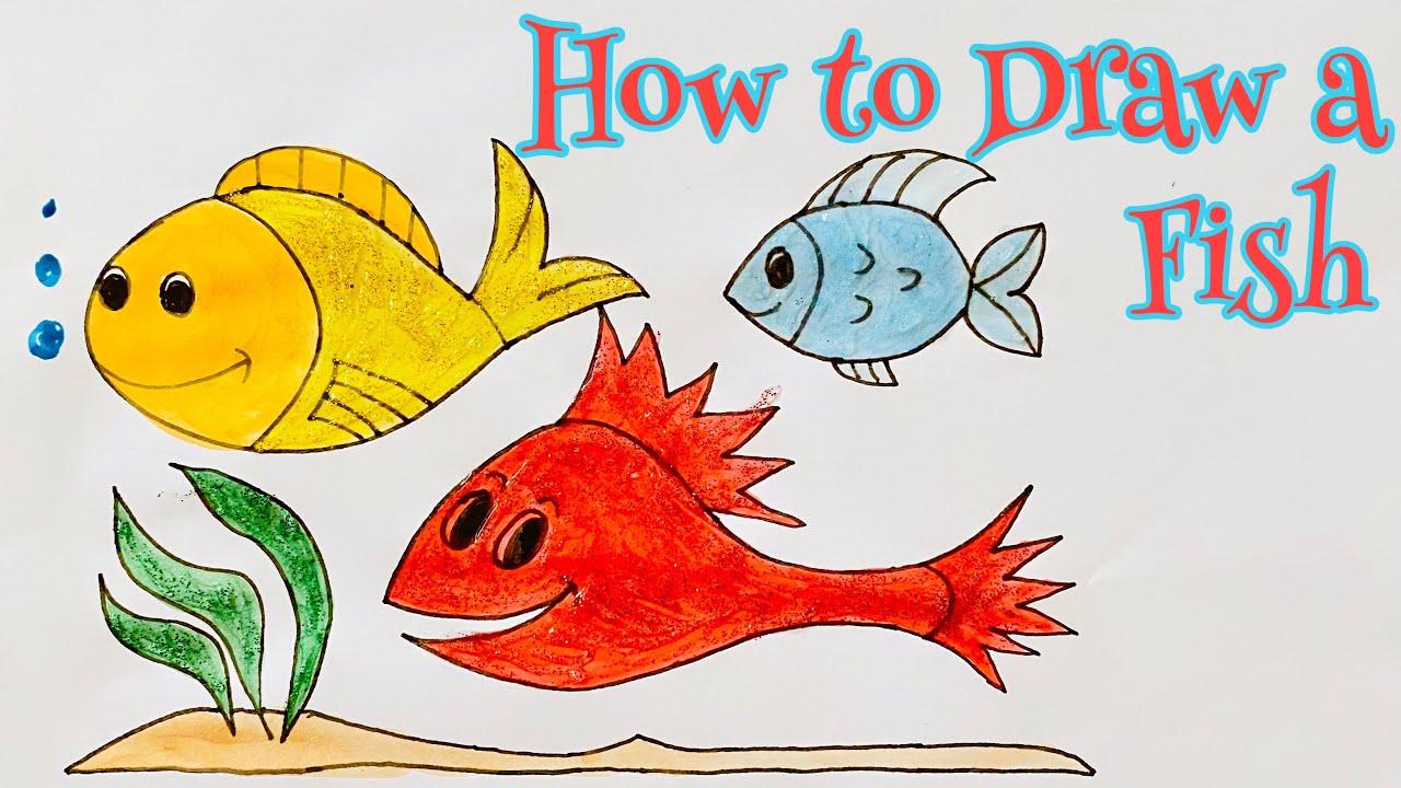 How to draw a fish | How to draw under water scenery | Step by step ...