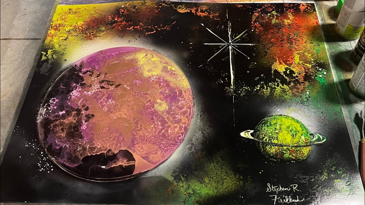 DIY Space and Shooting Star spray painted…art piece that is a wall ...