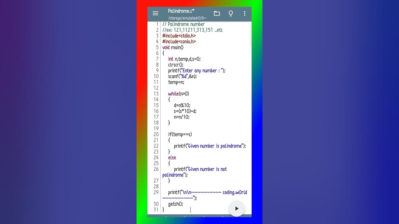 How To Check Any Number Is Palindrome In C C Palindrome Palindromenumber Palindrome Youtube