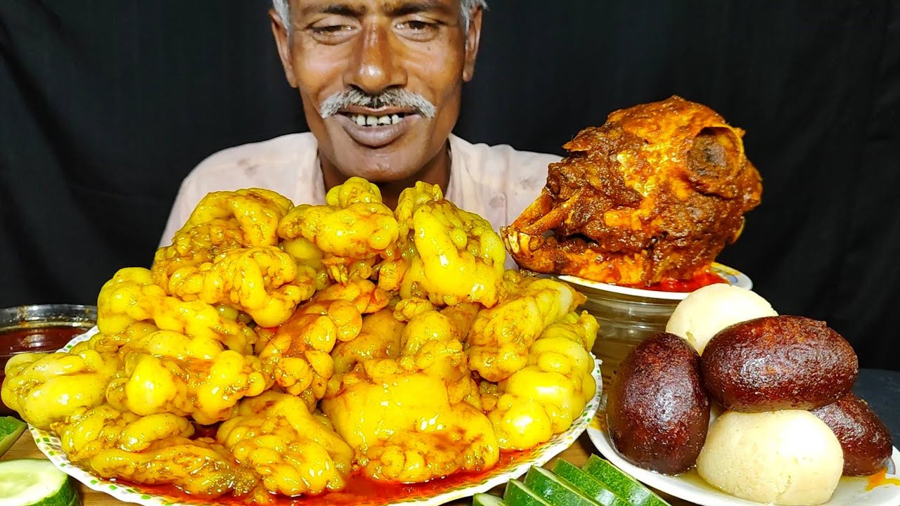 ASMR Eating: Most Oily Mutton Fat Curry, Big Goat Head Curry with Rice ...