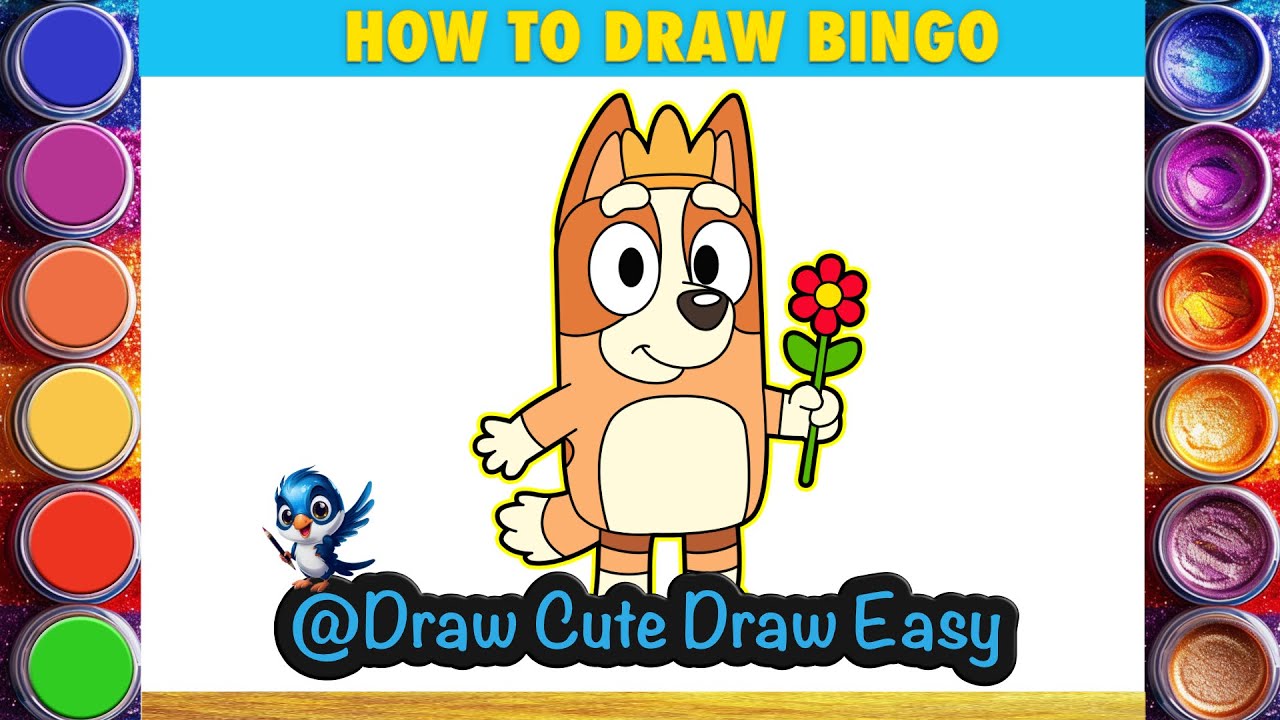 How to Draw Bingo from Bluey Easy 🧡| Step-by-Step BINGO Drawing for ...