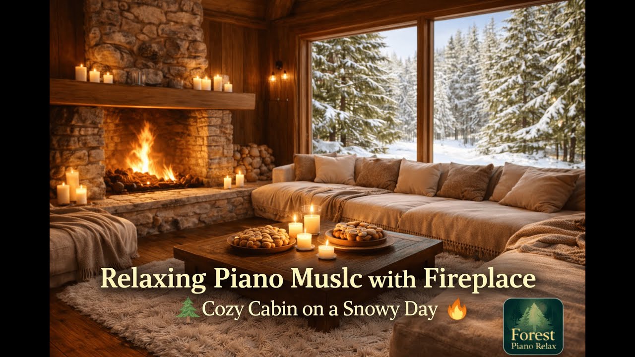 LIVE Piano Music with Fireplace 🌲 Cozy Cabin for Relaxation - YouTube