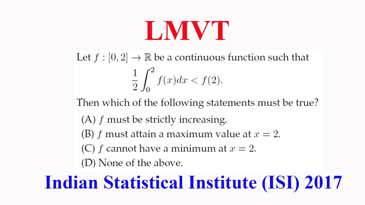 JEE Delight: LMVT prove that f(x) cannot have a minimum at x=2 - YouTube