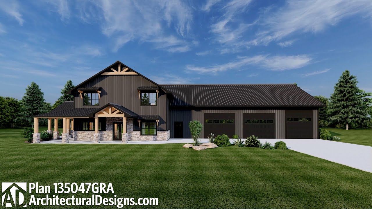 Barndominium-style House Plan 135047GRA Walkthrough Tour ...