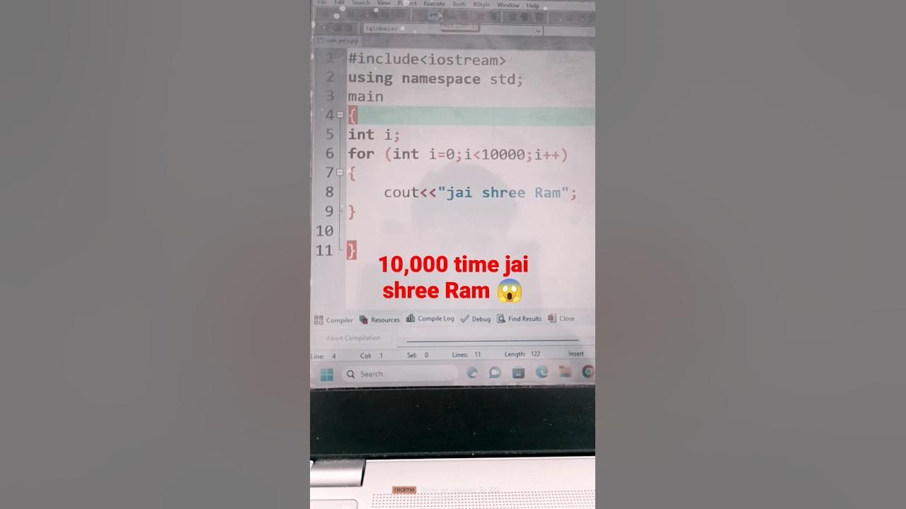 Jai shree ram 10,000 time print half for forloop in dev++ #coding #motivation #ytshorts #shorts ...