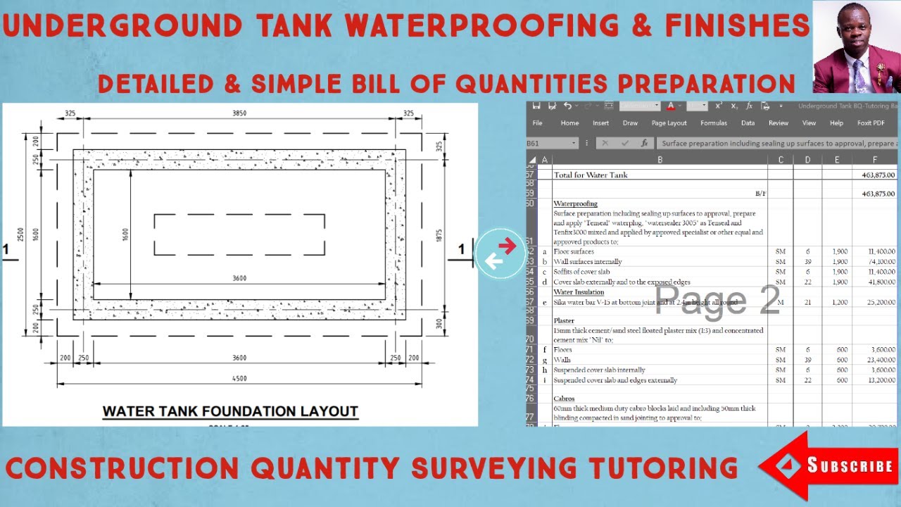 ESTIMATING WATERPROOFING UNDERGROUND WATER TANK & FINISHES; Bill of ...