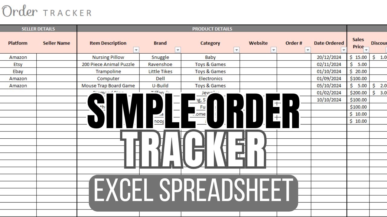 Simple Order Tracker Spreadsheet (Excel) - YouTube