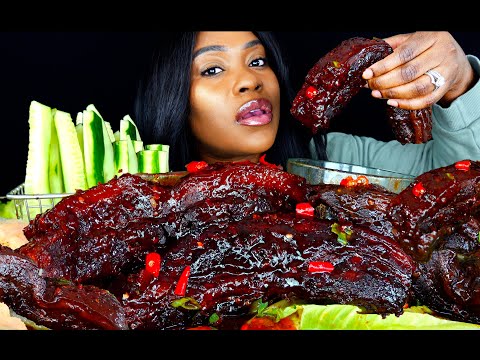 MUKBANG | SPICY BRAISED PORK BELLY MUKBANG ASMR | PORK BELLY MUKBANG | GIANT SHRIMP SPRING ROLLS