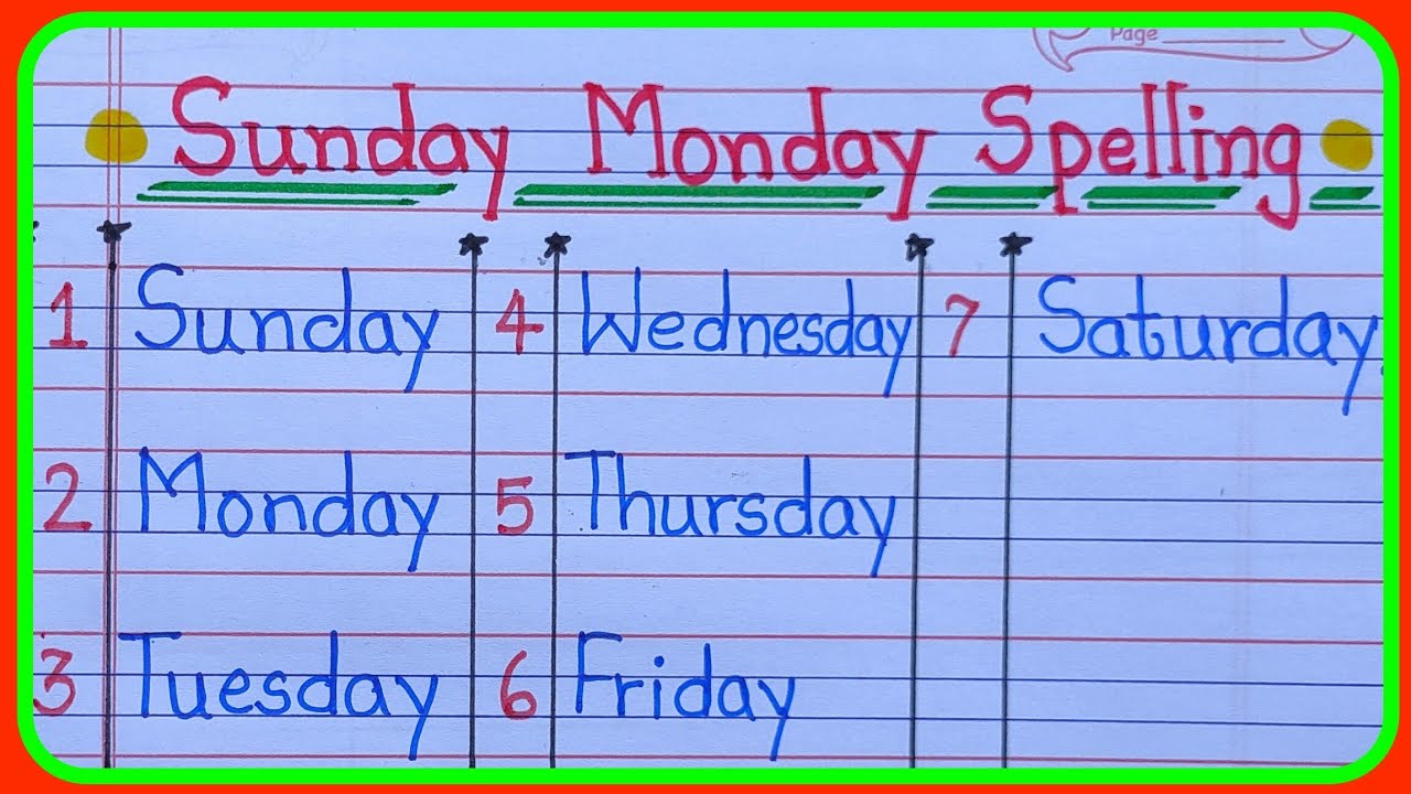 Sunday Monday Spelling | learn Sunday Monday spelling | सप्ताह के दिनों ...