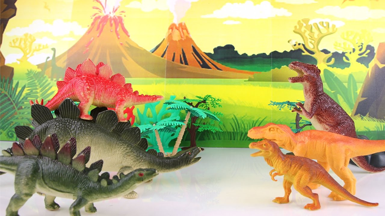 Jurassic World Dinosaur Toys (T-Rex vs Stegosaurus) fighting for Kids ...