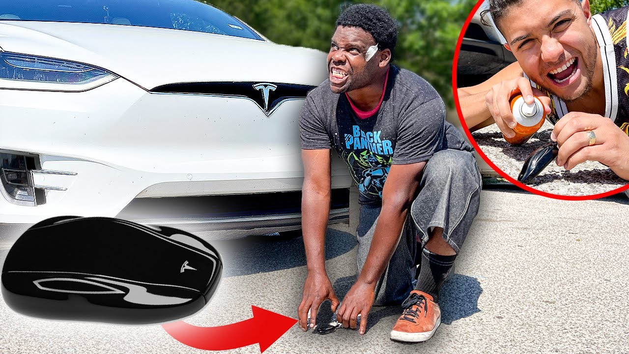 Leaving Tesla Keys Glued To Floor In Public! - YouTube
