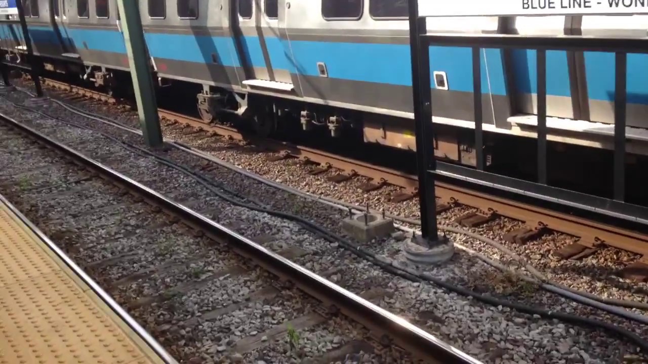 Two MBTA blue line trains at Orient Heights - YouTube