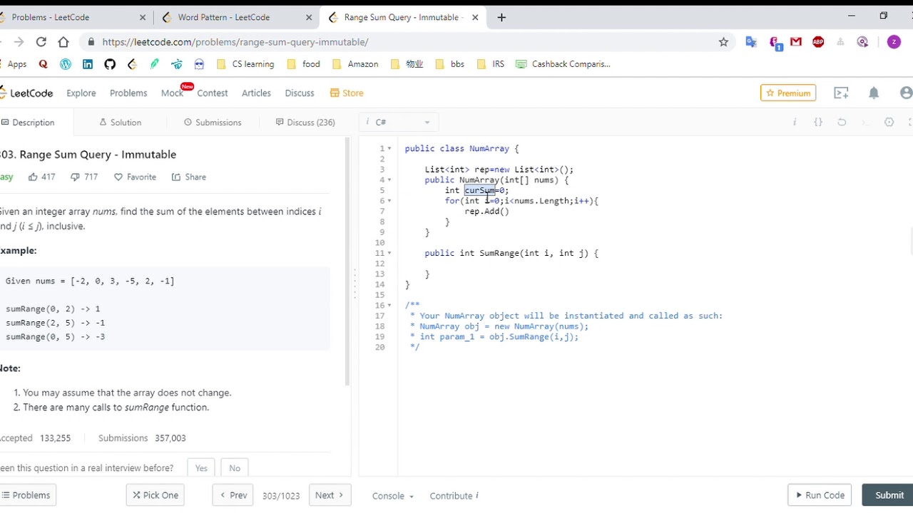 (C#)LeetCode 303 Range Sum Query Immutable - YouTube
