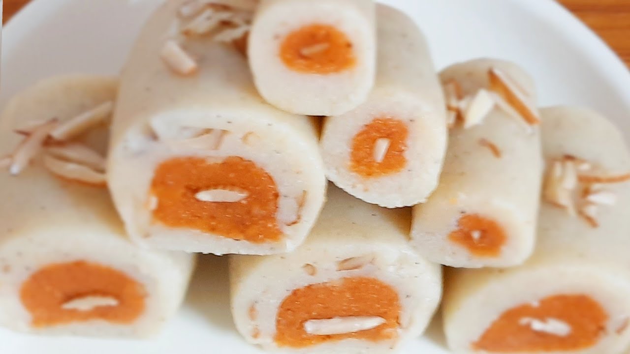 Kaju Badam Roll Recipe | Suji Kaju Badam Roll Recipe in Hindi | Kaju ...