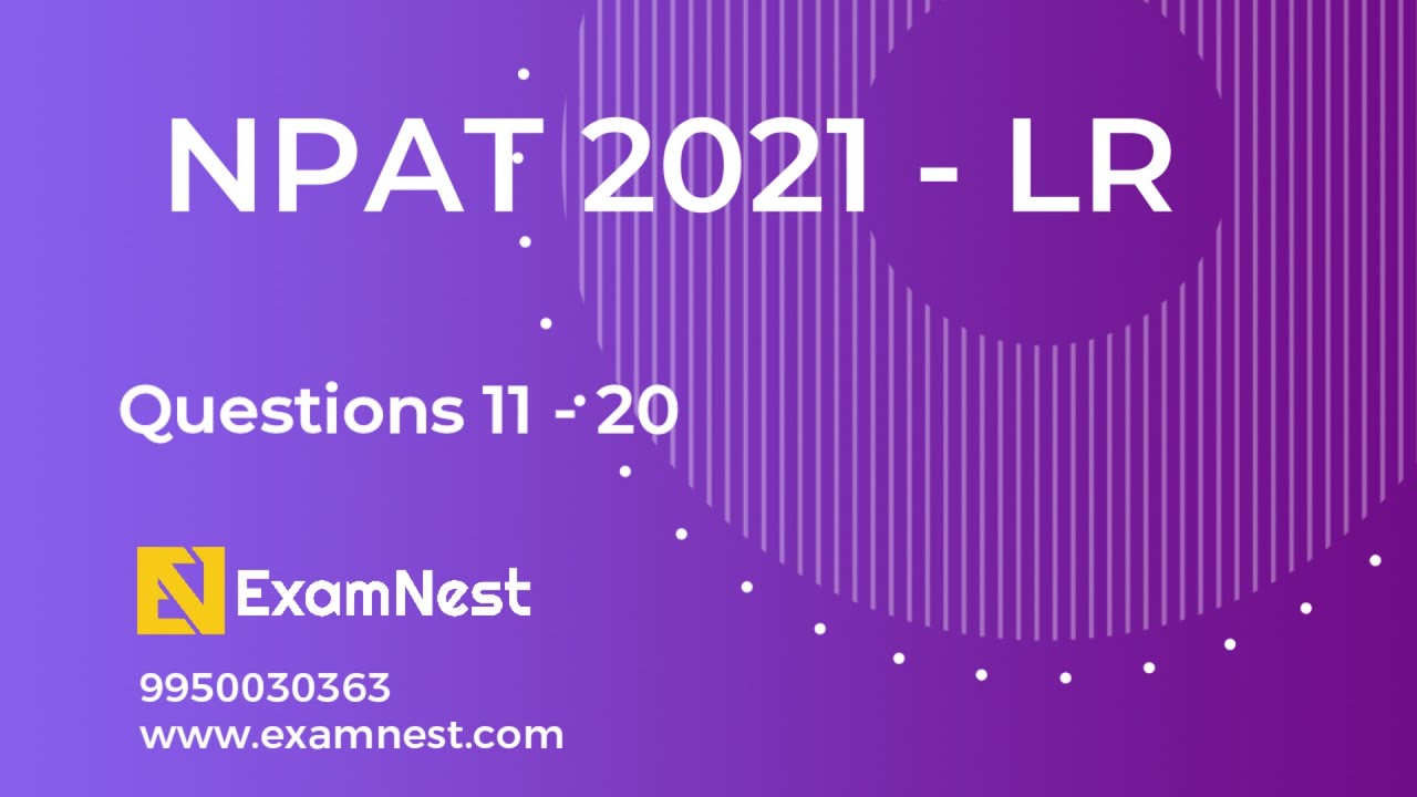 NPAT 2021 | Reasoning Questions 11 to 20 | Previous Year Paper | NPAT ...