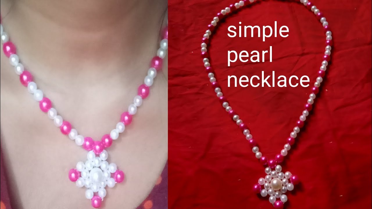 Simple pearl necklace //pearl necklace making tutorial //Nupur creation ...