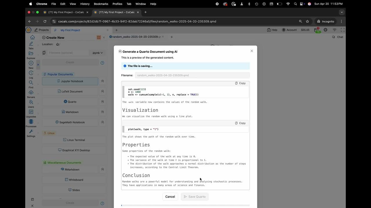 Generate Quarto Files Using AI In CoCalc - YouTube