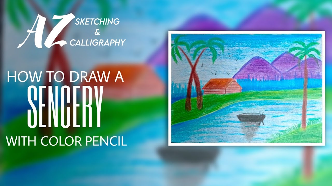 How to draw a scenery with color pencils for beginners step by step ...