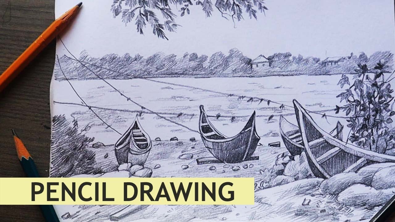 Fishing boats pencil sketch | How to draw boat | Pencil drawing | easy ...