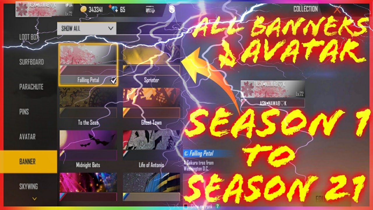 OLD BANNERS & AVATAR|| SEASON 1 TO SEASON 21||FREE FIRE RARE BANNERS 🔥🔥 ...