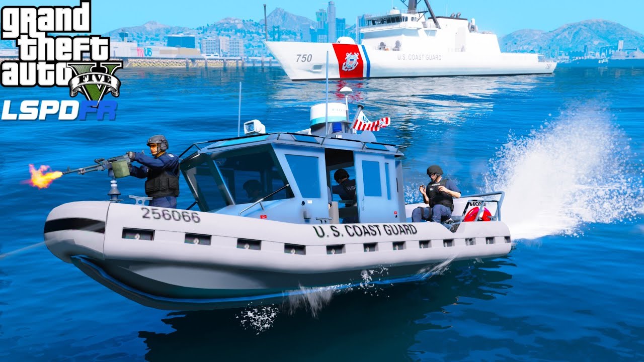 GTA 5 Coast Guard Gunner Boat Escorting Ships Out of The Port of Los ...